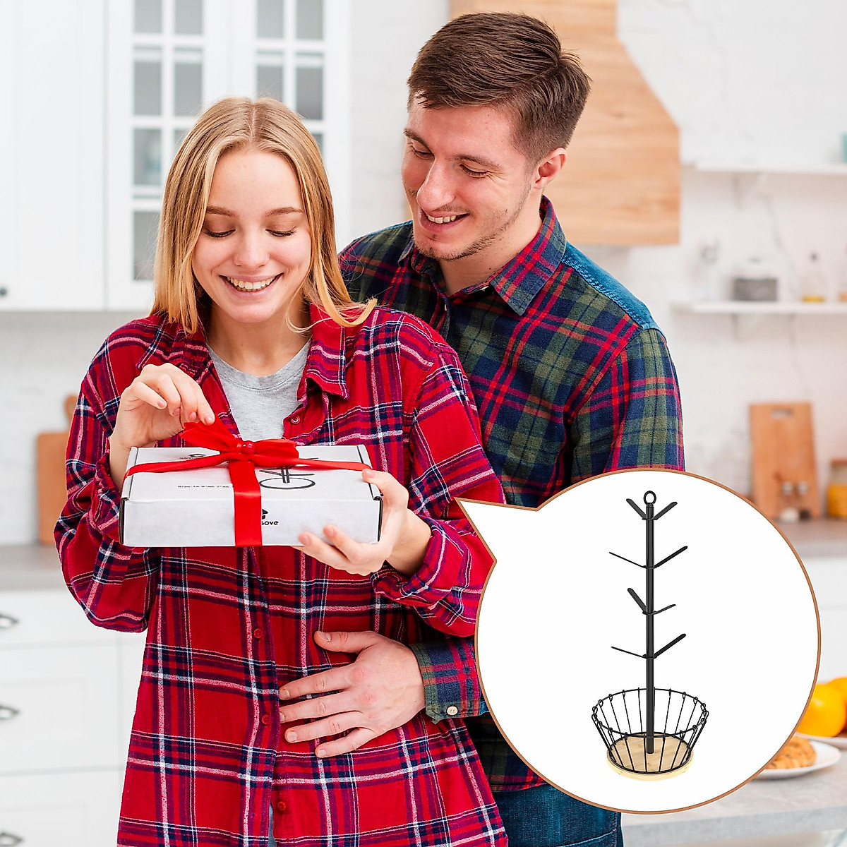 simesove Drying Storage Rack Holder Home Storage Mug Hooks Multipurpose Display Stand Metal Tree Shape Mug Coffee Cups Stand with 8 Hooks-Bamboo Base with Coffee Basket