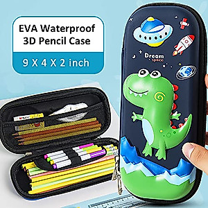 FITATHER Pencil Case, Large Capacity Pencil Pouch with 3D Stereo Cartoon Pattern, Multi-Functional EVA Cute Pencil Pen Bag Aesthetic School Supplies Office Organizer for Teens Boys Girls Adults(Blue)