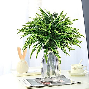Artflower 6 PCS Artificial Shrubs Fake Boston Fern Plants Natural Fern Bushes UV Resistant Greenery Bunches Faux Plants Shrubs for Home Office Veranda Garden Indoor Outdoor Decor, Green