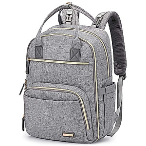 iniuniu Diaper Bag Backpack, Large Unisex Baby Bags Multifunction Travel Backpack for Mom and Dad with Changing Pad and Stroller Straps, Gray