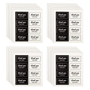 Modixun 160Pcs Black and White Thank You Stickers for Handmade Things, 5x2.7cm/1.97’’x1.06’’ Rectangular Thank You Labels, Appreciation Stickers for Decorative Sealing, Style A