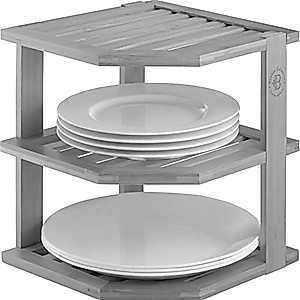 Bambüsi Bamboo Corner Shelf - Kitchen Countertop Organizer, Kitchen Counter Shelf - Corner Cabinet Organizer - Dish Organizer, Plate Organizer for Cabinet - Organizes and Saves Space (Grey)