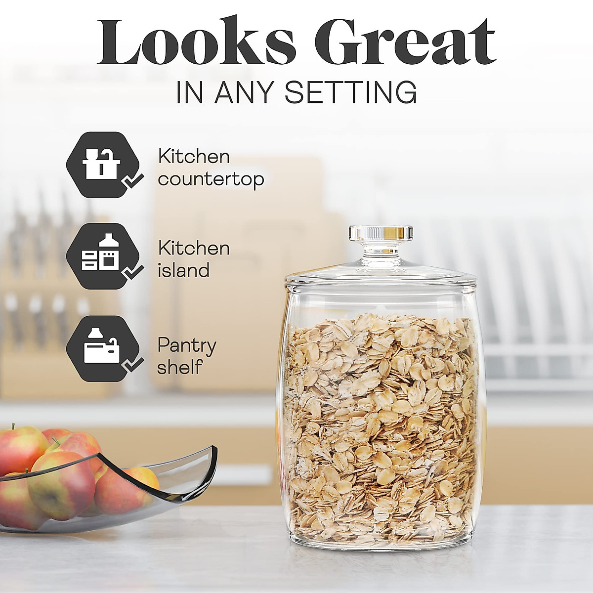 Amici Home Arlo Glass Canister | Food Storage Container with Airtight Lid | Glass Cookie Jar with Lid for Kitchen Countertop, Pantry | Clear Glass Jar, Medium, 142 Oz