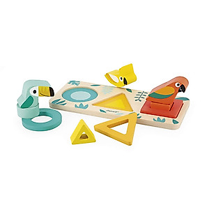 Janod - Tropik My First Shapes - Wooden Early-Learning Toy - Educational Toy: Shapes and Colors - 9 Slot-in Shapes - Water-Based Paint - 1 Year + J08266