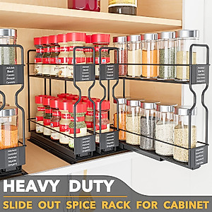 SpaceAid Pull Out Spice Rack Organizer for Cabinet, Heavy Duty Slide Out Seasoning Kitchen Organizer, Cabinet Organizer, with Labels and Chalk Marker, 7.7" W x10.75 D x10 H, 3 Drawers 2-Tier