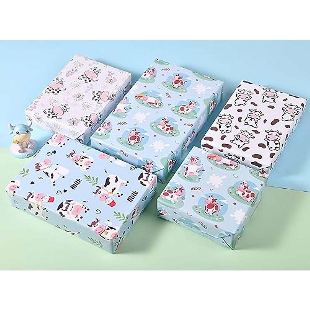 Sikiweiter Cow Print Wrapping Paper - Farmer Wrapping Paper, 12 Sheets Cute Cow Wrapping Paper for Birthday Baby Shower Christmas, 19.7 x 27.6 Inches Per Sheet