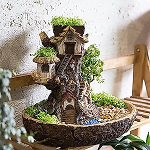NCYP Fairy Garden Stump Resin Planter for Succulent Cactus (11.4x9.4x10.5 Inches) Multilayer Decorative Flower Pot, Indoor Gardening Miniature Tree Shape Sculpture (No Plants)