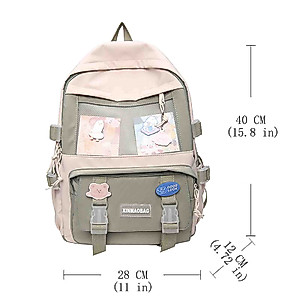 BXCNCKD Kawaii Backpack with Pins Kawaii School Backpack Cute Aesthetic Backpack Cute Kawaii Backpack for School (green)