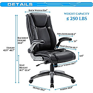 COLAMY Home Office Executive Desk Chair Bonded Leather Computer Task Chair Adjustable Lumbar Support Flip-up Arms Swivel Ergonomic Design