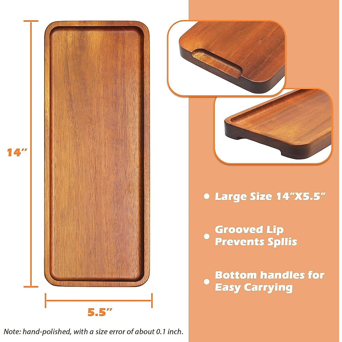 HOMKULA Acacia Wood Serving Platters and Trays - 14" x 5.5" Wooden Mini Charcuterie Boards, Small Cheese Board, Rectangle Wooden Tray for Kitchen Counter, Bathroom, Home Decor, Party, 3 Pack