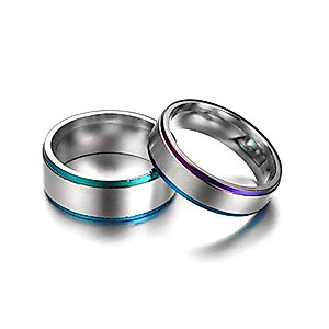 MZZJ Sun and Moon Friendship Lover 8MM&6MM Black Brushed 2 Tone Stainless Steel Rainbow Step Edge Wedding Band Engagement Matching Ring for Him Her,Anniversary Birthday Gift