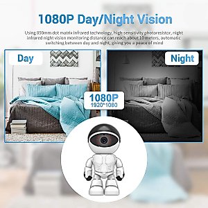 2MP 1080P HD 2.8MM Lens Security Robot Camera WiFi Wireless IR 10M Motion Detection Auto Tracking Built-in Microphone AI Humanoid Detection PTZ IP Camera Day/Night Vision