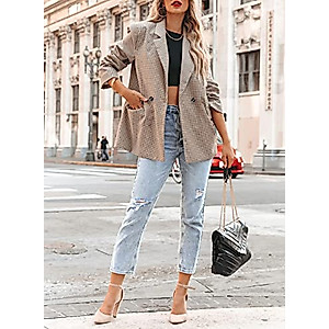 ARTFREE Womens Casual Blazer Button Lapel Long Sleeve Work Business Plaid Blazers Jackets Outfits with Pockets XL