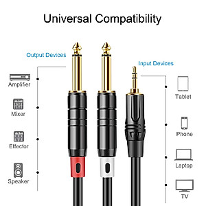 CableCreation 3 FT 3.5mm 1/8" TRS to 2 x 6.35mm 1/4" TS Mono Y Cable Splitter Cable Compatible with iPhone, iPod,Laptop,CD Players,Power Amplifier,Mixer, Home Stereo Systems,1 Meter/Black