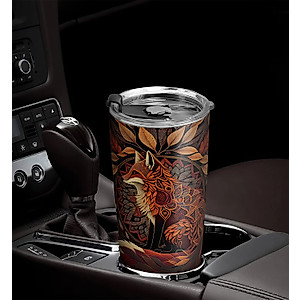 20oz Autumn Fox Mandala Gifts for Fox Lovers, Gifts for Her Unique Birthday Gifts for Women, Daughter, Sister, Friends, Inspiration Gifts for Women, Fox Tumbler Cup, Travel Coffee Mug with Lid