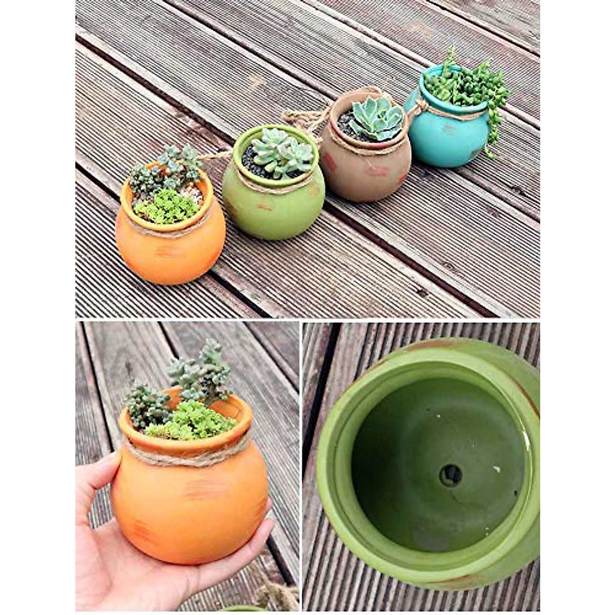 4PCS 4.0 Inch Hanging Succulent Planters Dangling Ceramic Pot Wall or Ceiling Mount Hanging Ceramic Plant Pot Hanging Planter Hanging Pendant Hanging Basket Succulent Planter/Succulent Cactus/