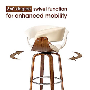 glitzhome Bar Stools Set of 2, 28’’ Swivel Barstools with Curved Back, Counter Stools Bar Chairs Withe Backrest, Footrest, Solid Bentwood Frame, White