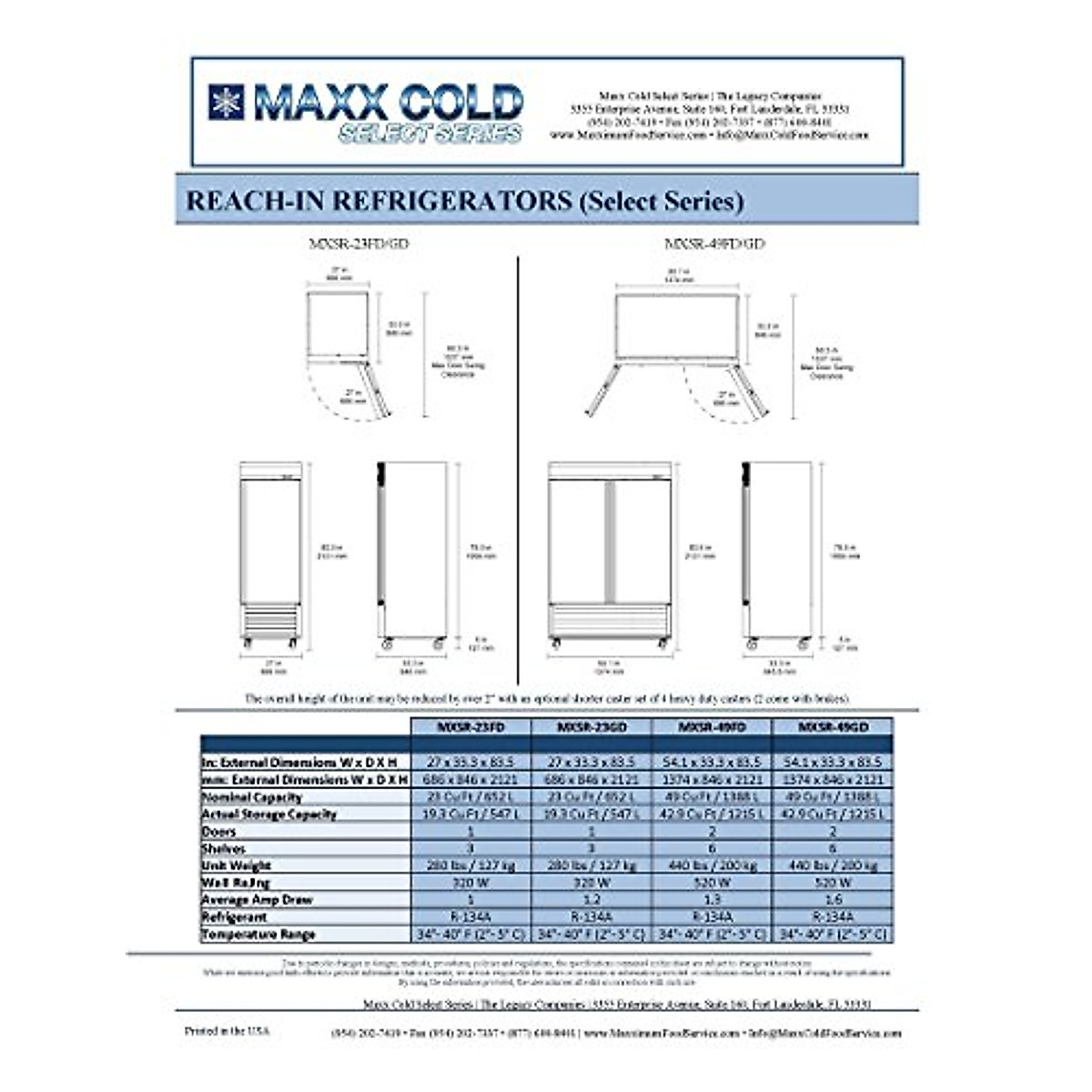 Maxx Cold MXSR-49FDHC Commercial Reach-in Refrigerator Freestanding 2-Door, with Heavy Duty Shelves Digital Controls and Automatic Defrost, Stainless Steel