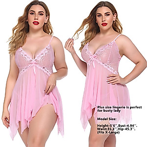 Avidlove Women's Lingerie Lace Babydoll V Neck Chemise Full Slip Wedding Nightdress Open Front Lingerie Pink