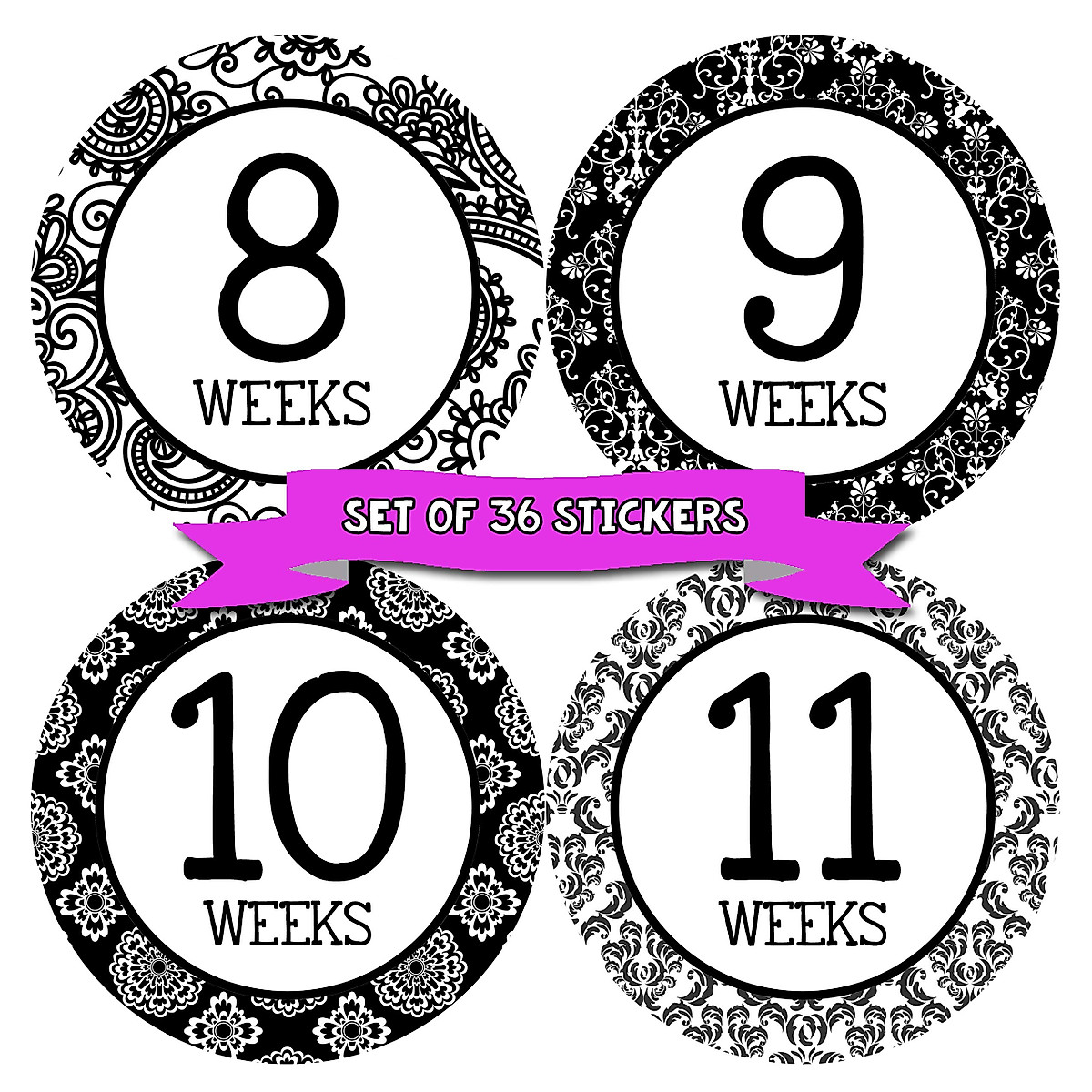 Months In Motion Pregnancy Weekly Belly Growth Stickers - Week to Week Pregnant Expecting Photo Prop - Maternity Keepsake - Baby Bump - Large Set of 36 Weekly Photo Sticker
