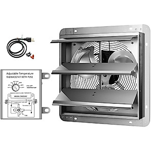 iPower 14 Inch Shutter Exhaust Fan Aluminum High Speed 1600RPM, 2000 CFM, Silver, with Adjustable Programmable Thermostat