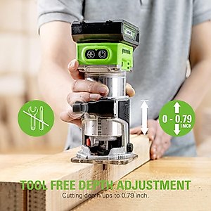 Greenworks 24V Cordless Trim Router, Variable Speed Brushless Motor Compact Palm Router with 2Ah Battery and Charger