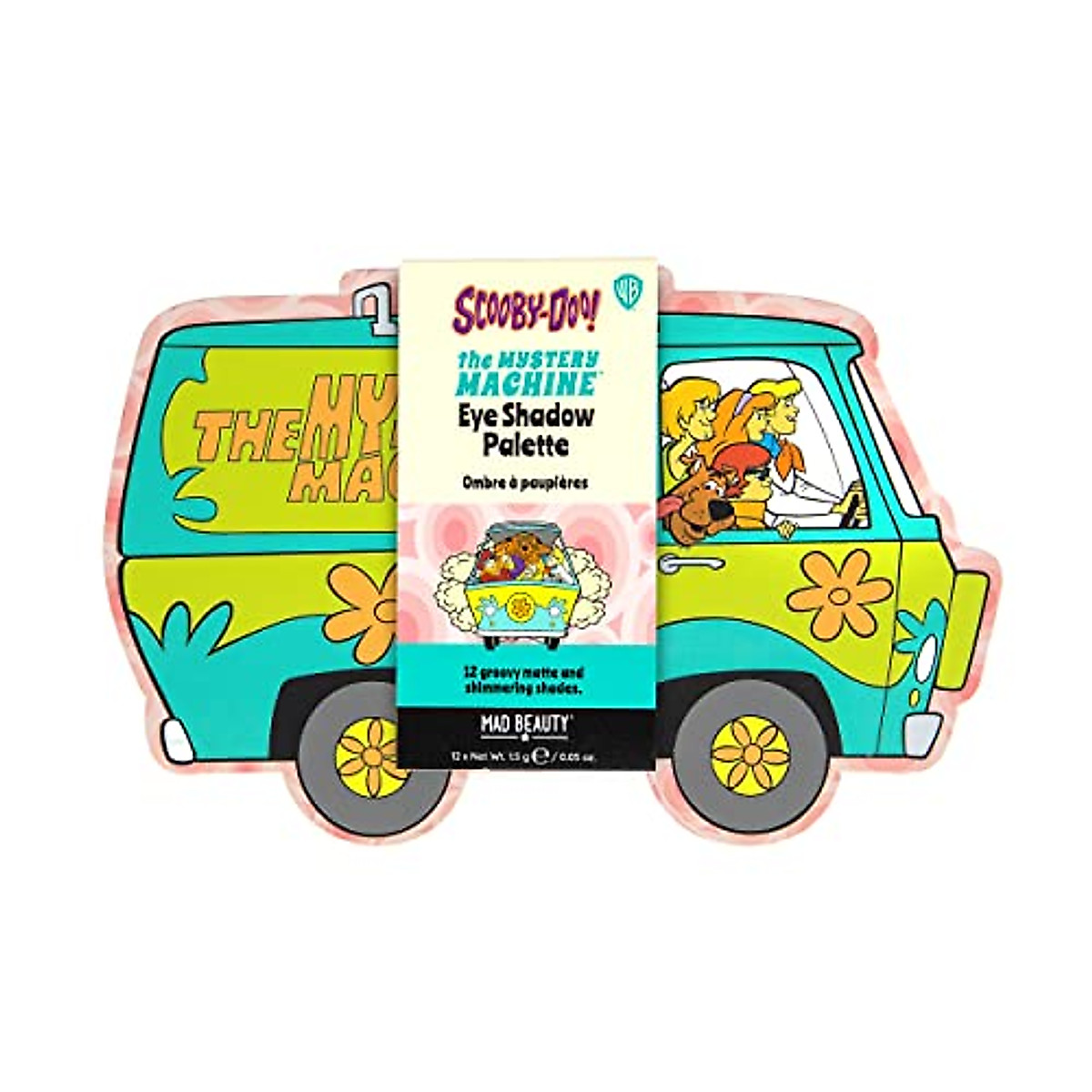 MAD Beauty Scooby-Doo Mystery Machine Eye Shadow Palette | Lid Mirror, Travel Ready, Metallic Shimmers, Pressed Glitter | Cruelty-Free Cosmetics | Great Gift for Women, Adults, and Kids