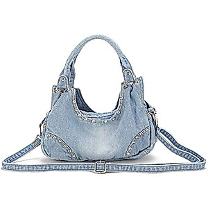 Donalworld Women Cute Flower Jeans Denim Tote Handbags Ltblue