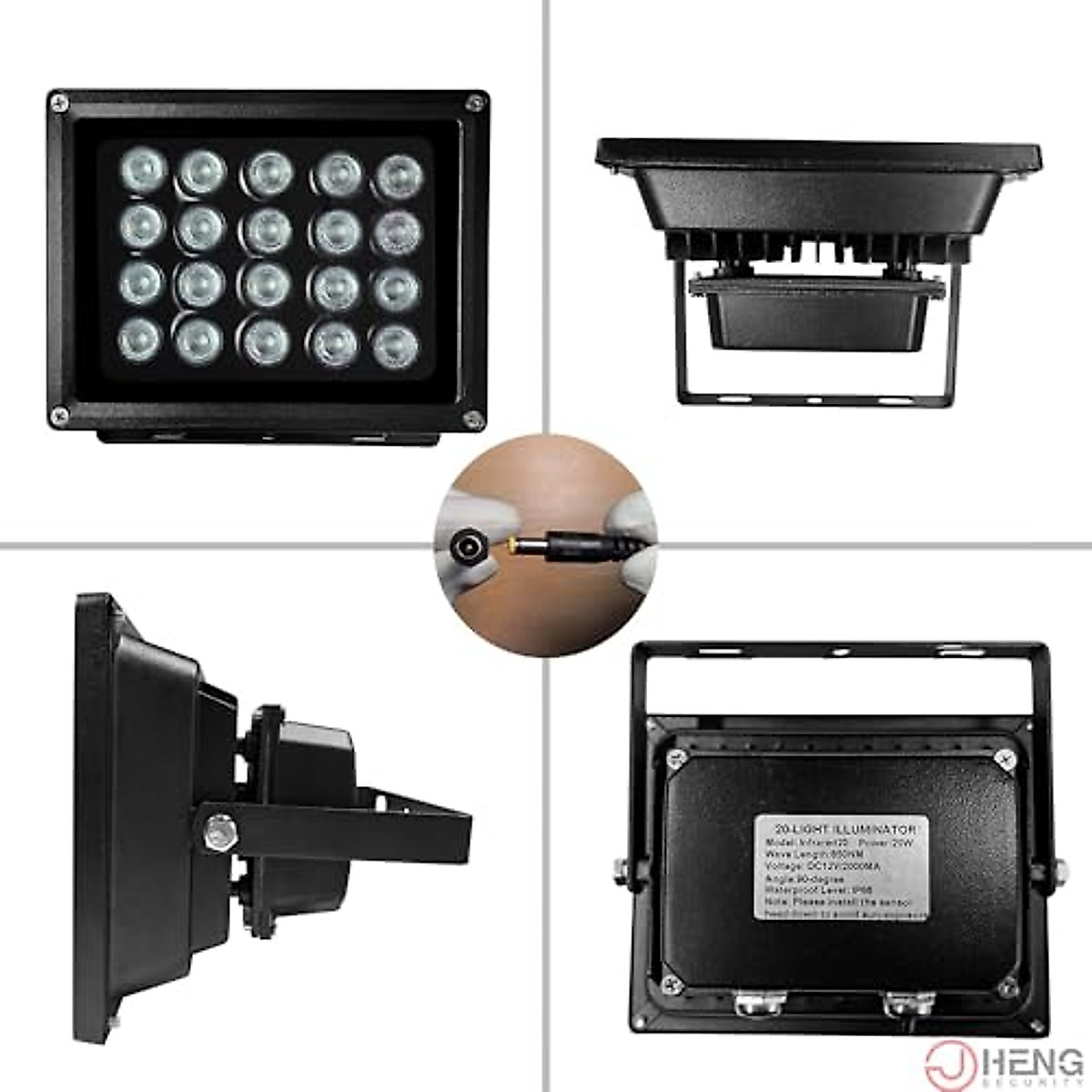 JCHENG SECURITY JC 210ft Infrared Illuminator, 20 LEDs 90 Degree Wide Angle IR Illuminator for Night Vision,Waterproof LED Infrared Flood Light Black