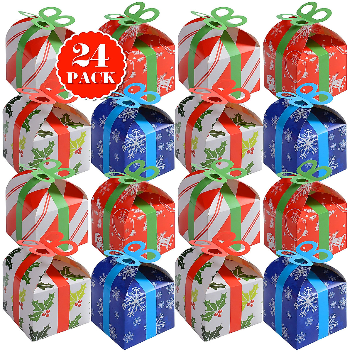 PREXTEX 24 Assorted Christmas Gift Boxes for Presents - Holiday Goodie Boxes, Party Favor Bag, Candy Box, Small Gift Box for Christmas Gifts, Treat Boxes, and Party Favors Goodie Bag
