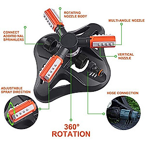 WOVUU Lawn Sprinkler,Upgrade Garden Sprinkler Automatic 360 Degree Rotating Irrigation Grass Water Sprinkler System, Garden Hose Sprinkler for Yard/Built in 36 Units Angle Spray Nozzles (Orange)