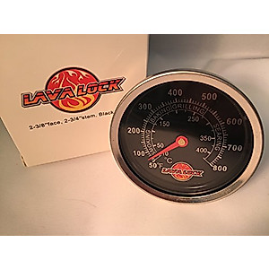LavaLock® BBQ Temperature Gauge Charcoal Grill Pit Thermometer Fahrenheit Black Smoker Barbeque 2-3/8 face