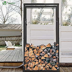 VOUNOT Firewood Rack Adjustable Firewood Holder Heavy Duty Log Holder Stand for Fireplace Fire Wood Storage Holder for Indoor Outdoor 5 ft Height Black
