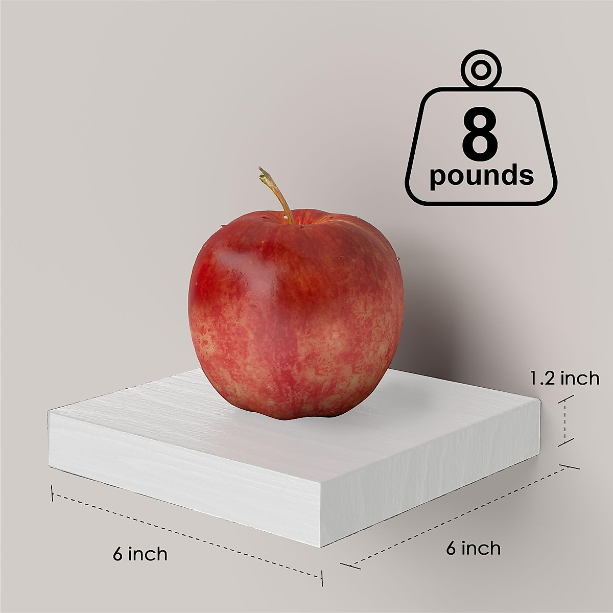 PopiShelves Small Floating Shelves for Wall - 6 Inch Mini Square White Shelves for Bedroom, Living Room, Bathroom, Kitchen, Office Decor Set of 3