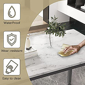 WiberWi Dining Table Set for 6, 47.3” Kitchen Dining Table, 5 Piece Kitchen Table and Chairs for 6, Heavy Duty Dining Room Table with Metal Frame & Faux Marble Tabletop for Kitchen Small Spaces