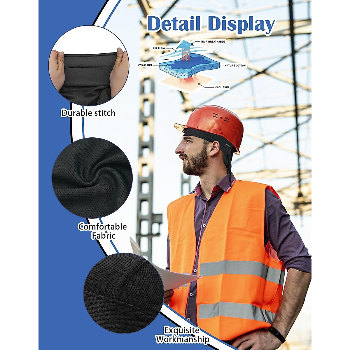 Black Doo Rags Sweat Wicking Beanie Cooling Helmet Liner Large Do Rags Skull Caps Head Wraps Dew Rags Hat for Men and Women (Black Pack)