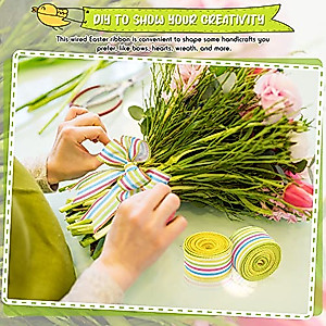 20 Yard Spring Ribbon Easter Stripe Wired Ribbon Burlap Pastel Stripe Ribbon Pink Lime Yellow White Blue 2 Rolls for Spring DIY Craft Baby Shower Gender Reveal Easter Holiday Decoration (1.5'')