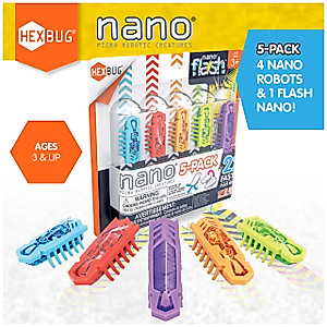 HEXBUG Nano 5 Pack, 4 Nano Bugs with Bonus Flash Nano, Sensory Toys for Kids & Cats with Vibration Technology, STEM Kits & Mini Robot Toy for Kids Ages 3 & Up