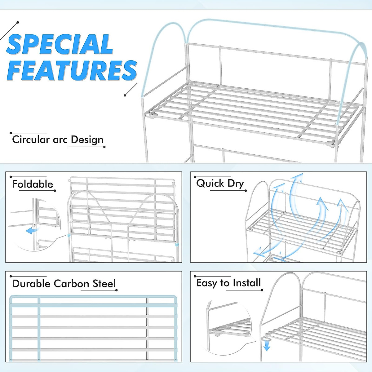 Johamoo Bathroom Shelves for Storage, Bathroom Shelf Over Toilet, Multifunctional Foldable Storage Rack, Free Standing 2 Tiers Utility Shelves Living Room Kitchen (White)