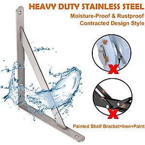 CLT Shelf Bracket 16” x 12" Max Load: 550 lb Heavy Duty Stainless Steel Solid Shelf Support Corner Brace Joint Right Angle Bracket, Space Saving DIY Bracket Pack of 2