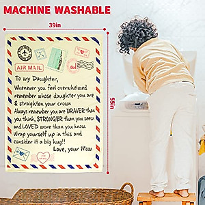 Letter Throw Blankets Mom to My Daughter Super Soft Warm Large Flannel Blanket Suitable for Birthday and Anniversaries Gifts for Bed, Sofa,Camping and Travel