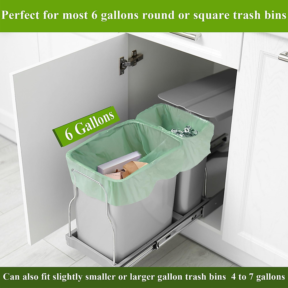 C Crystal Lemon 50 Count Biodegradable Kitchen Food Waste Bags - BPI Certified 6 Gallon Scraps Bags - Heavy Duty Compostable Waste Bags for Kitchen - Unscented Trash Bags 6 Gallon for Yard, Food