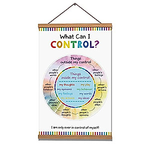 KAIRNE Colorful Inspirational Quote Poster with Wood Magnetic Hanger Frame, What I can Control Motivational Canvas Wall Art, 13.8X22 Inch for Classroom, Office