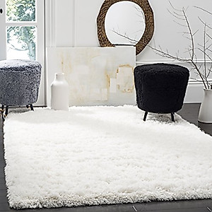 SAFAVIEH Polar Shag Collection 5'1" x 7'6" White PSG800B Solid Glam 3-inch Extra Thick Area Rug