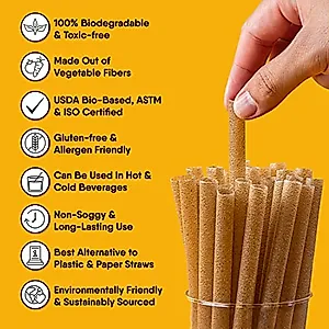 The Veggie Straws – 100 PCS of 8.25 Inches Unwrapped Biodegradable Straws – Made of Vegetable Fibers, Best Environment Friendly Drinking Straws for Hot and Cold Beverages