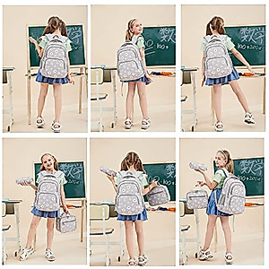 ZHANAO Daisy-Print School Backpack Set with Lunch Kits Bookbag for Teenager Girls 3pcs Gradient SchoolBag for Primary Student