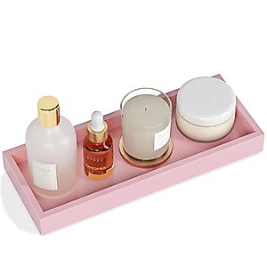 Bathroom Perfume Tray for Candle Trinket, Decor Vanity Trays for Countertop Nightstand Toilet Tank Counter Dresser Bedroom, Decorative Wooden Rectangle Holder for Skincare Cosmetic Accessory, Pink