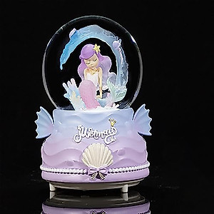 Snow Globe for Girls, Sapouni Mermaid Musical Snow Globe, Automatic Snowfall Snow Globes with Color Changing Lights, Perfect Music Box for Girls/Daughter/Granddaughter, Home Decor