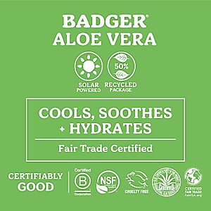 Badger Aloe Vera Gel for Sunburn Relief, Fair Trade & Organic After Sun Care, Pure Cooling Soothing Aloe Vera Gel for Face & Skin, Hypoallergenic & Unscented, 4 fl oz