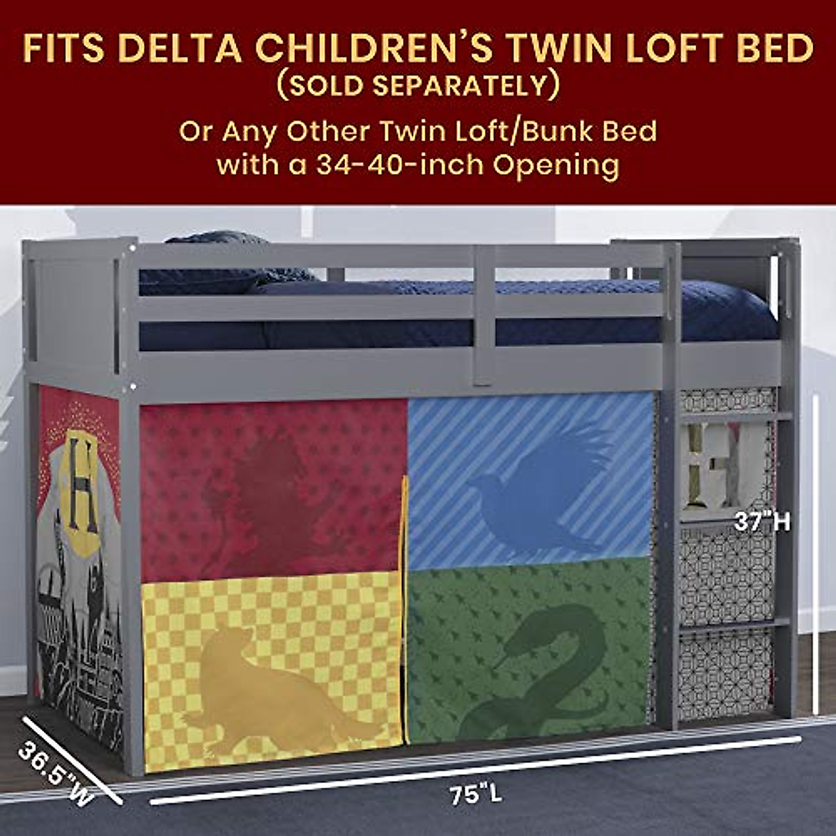 Harry Potter Loft-Bed Tent-Curtain Set for Low-Twin Loft-Bed (Bed Sold Separately) by Delta Children